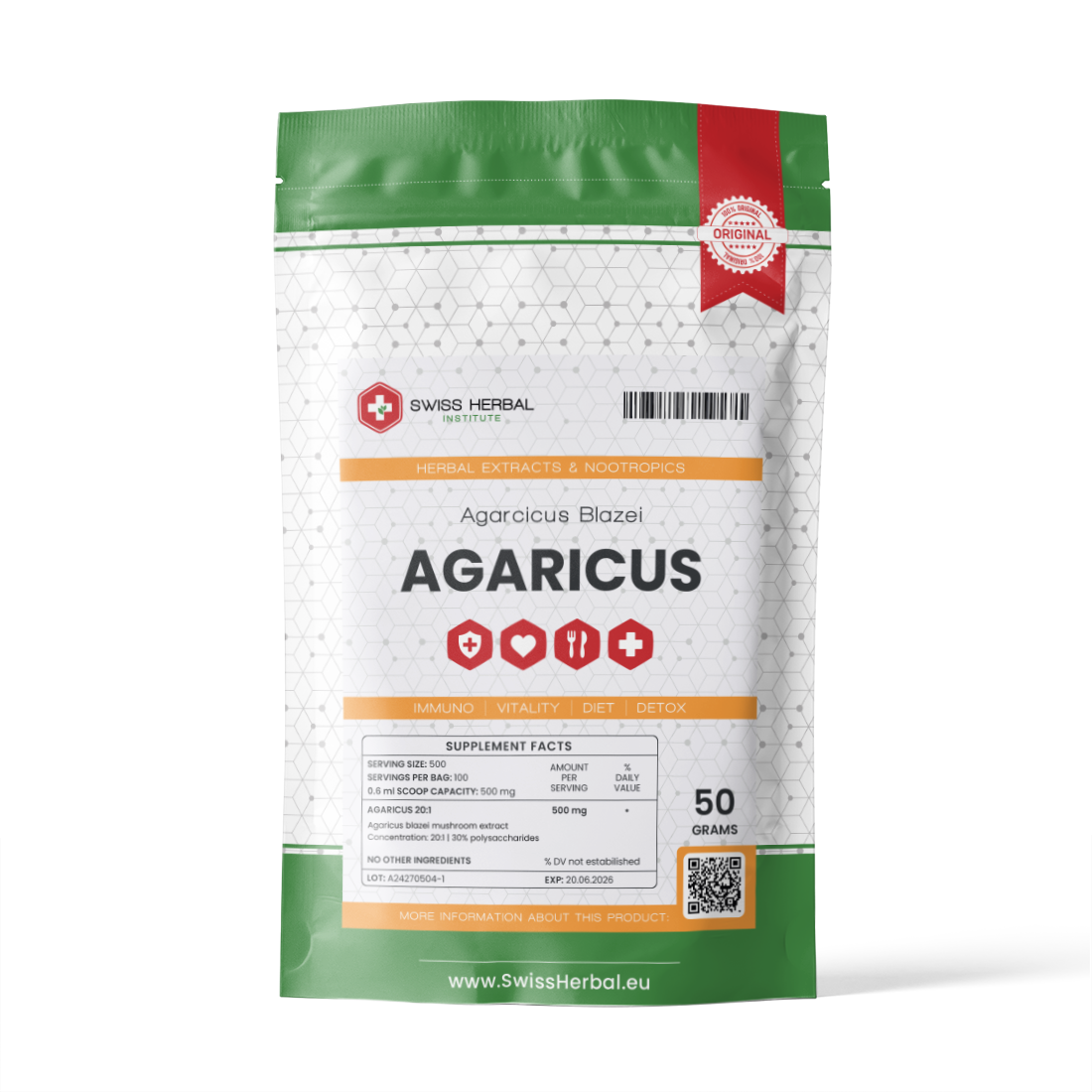 Agaricus ekstrakt 20:1 | Agaricus blazei - Swiss Herbal Shop